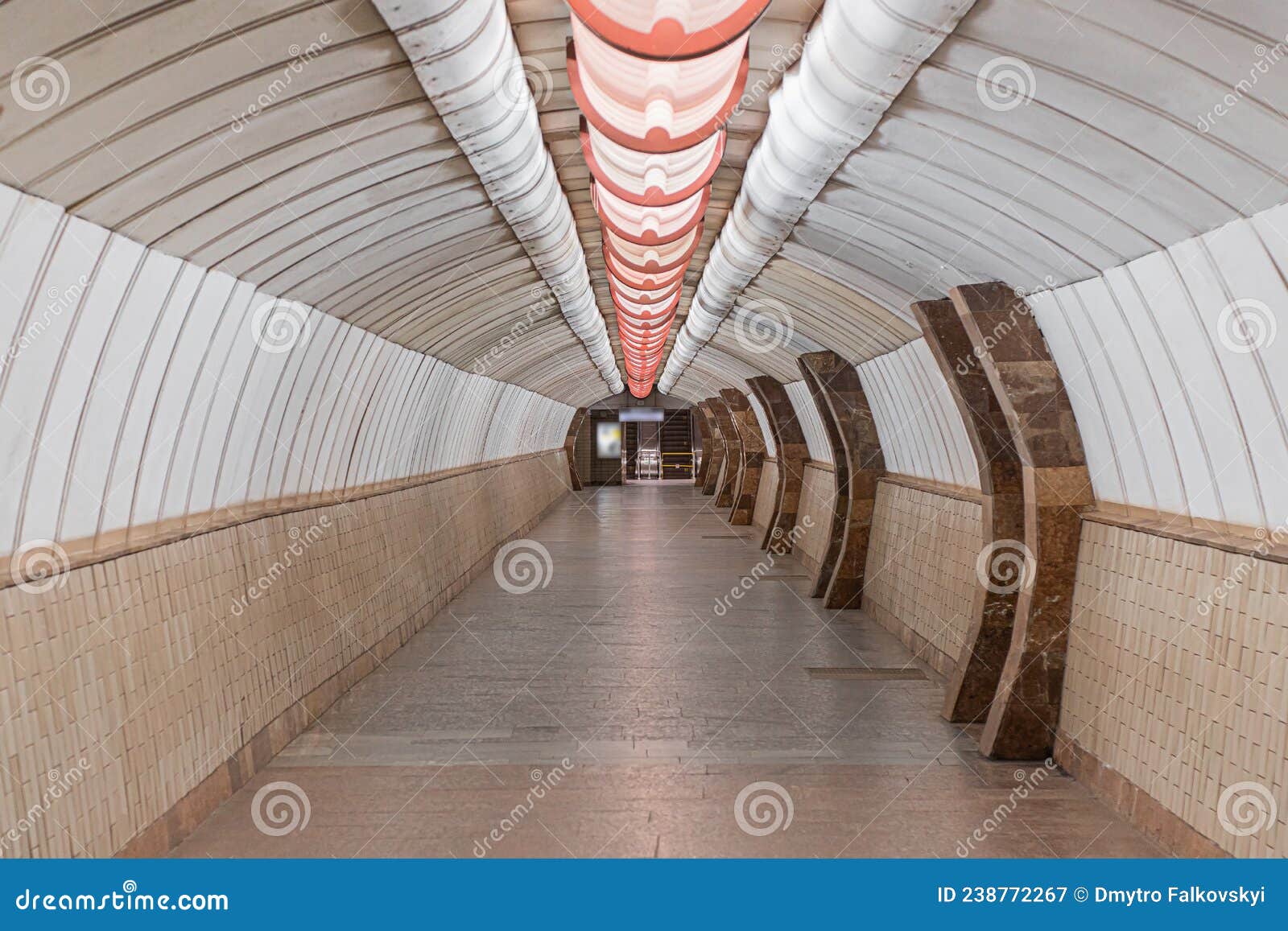 Tunnel of Empty Heptagonal Long Futuristic Underpass, Lined with ...