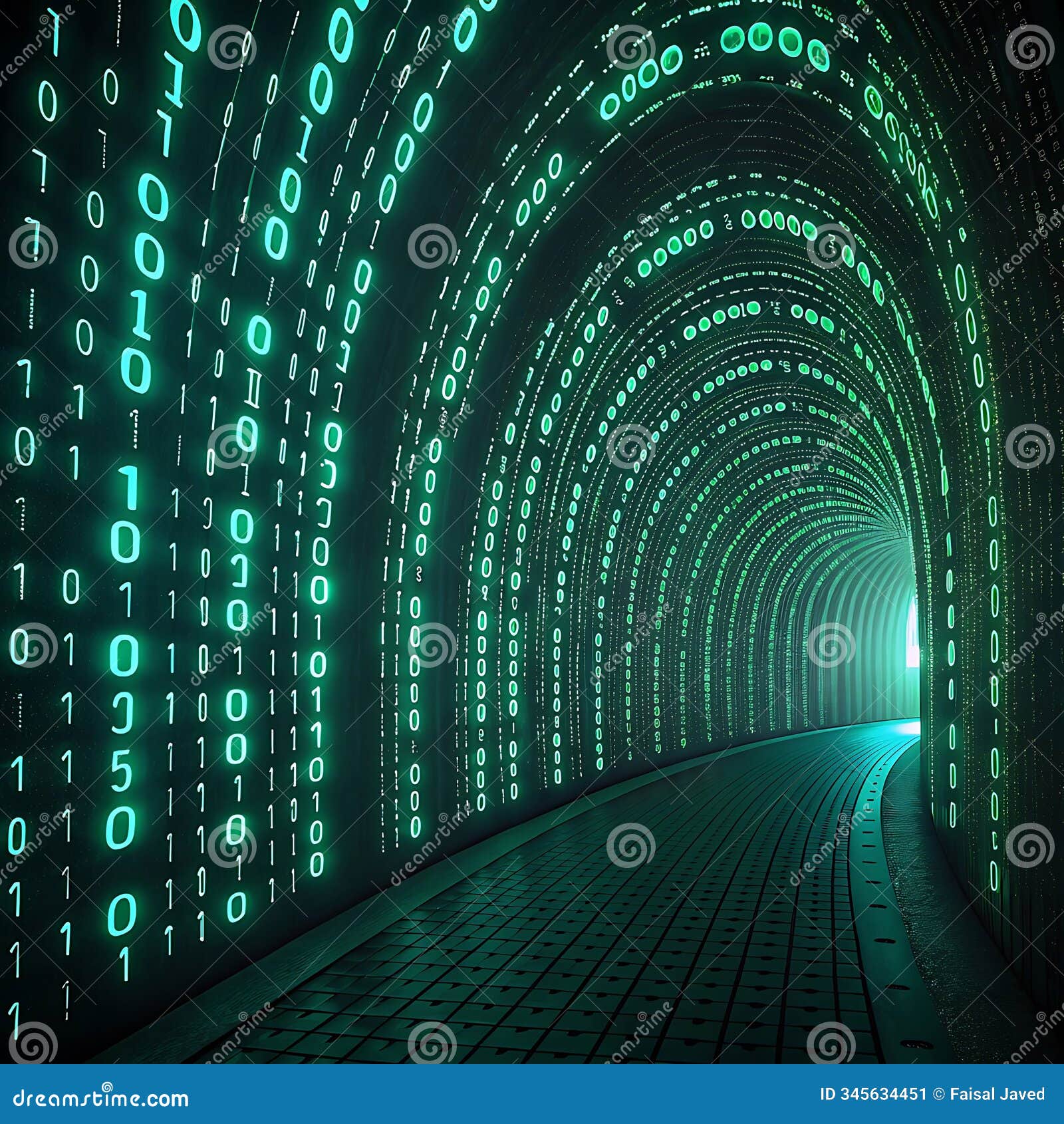 Endless Circuit: a Tunnel of Glowing Binary Code and Shifting Digital ...