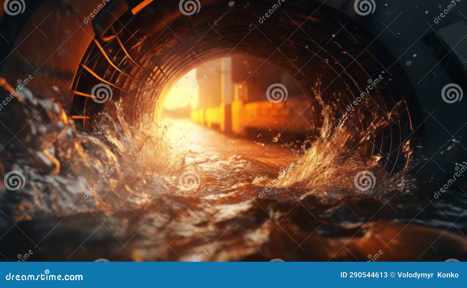 A Tunnel with Flowing Water Stock Image - Image of secret, generated ...