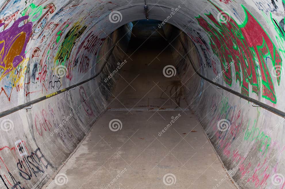 Tunnel with Graffiti stock image. Image of dangerous - 14755699