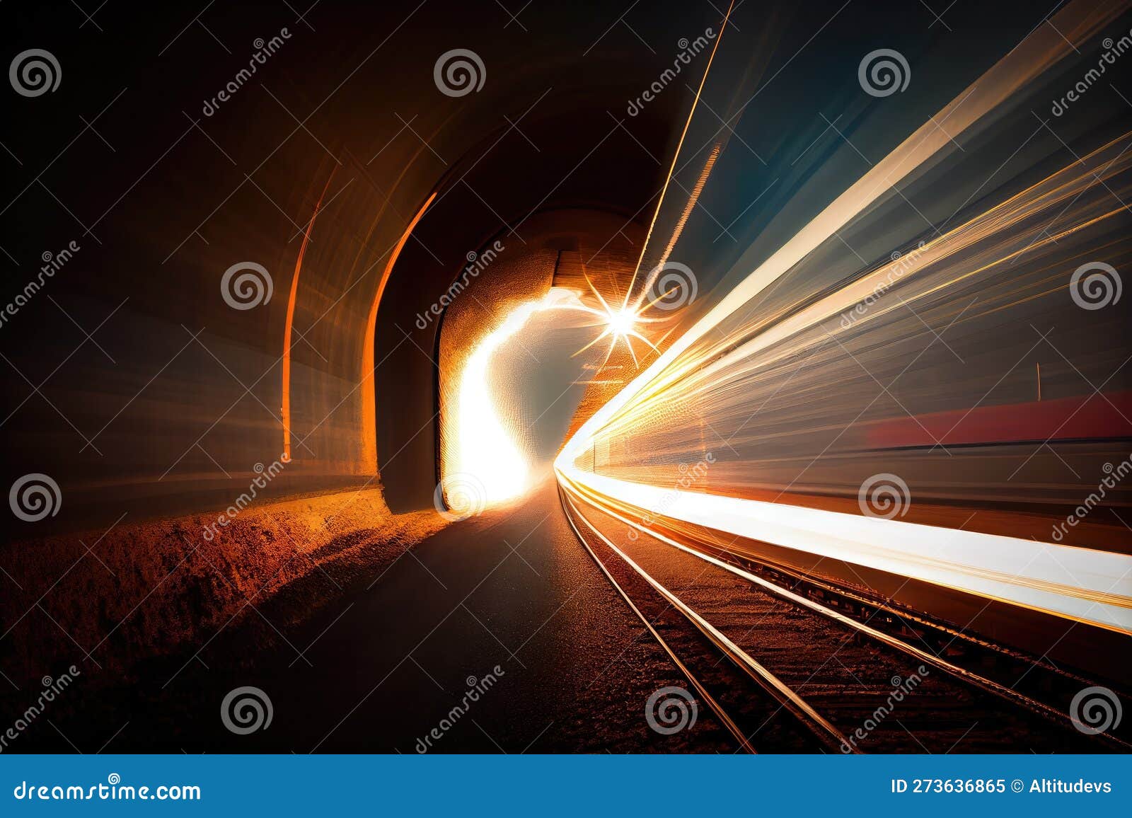Tunnel of Light, with Speeding Train and Blurred Surroundings Stock ...
