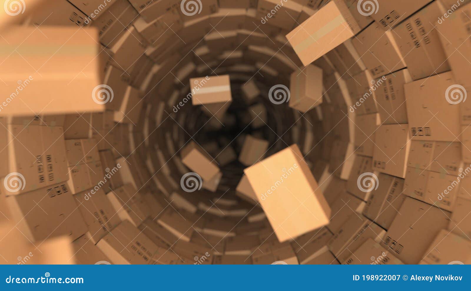 Tunnel Made with Cardboard Boxes and Many Flying Parcels, 3d Rendering ...