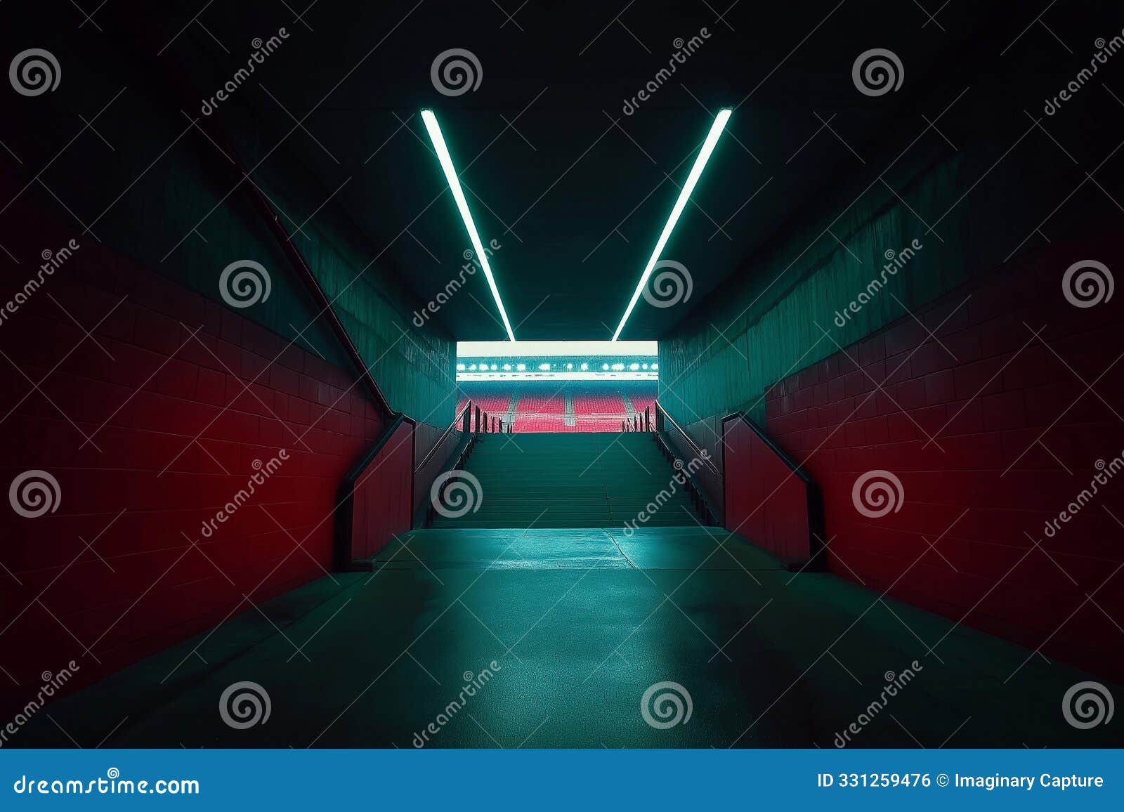 A Tunnel with Red Lights Shining Down on it Stock Photo - Image of blue ...
