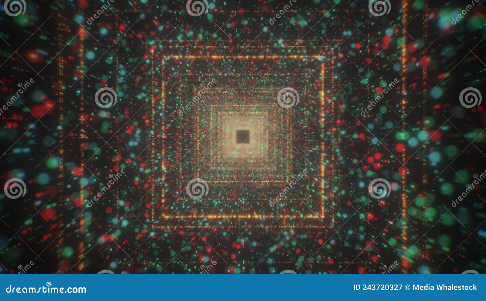 Tunnel with Squares and Shiny Particles. Motion. Galactic Tunnel with ...