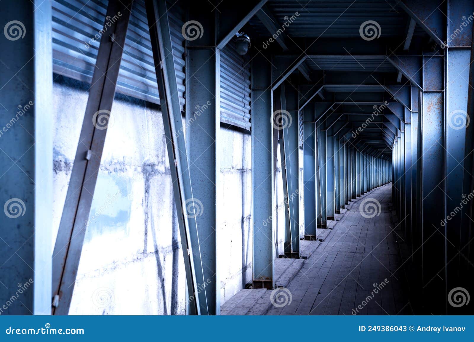 Tunnel of Temporary Scaffolding for Pedestrians. Metal Structure. Stock ...
