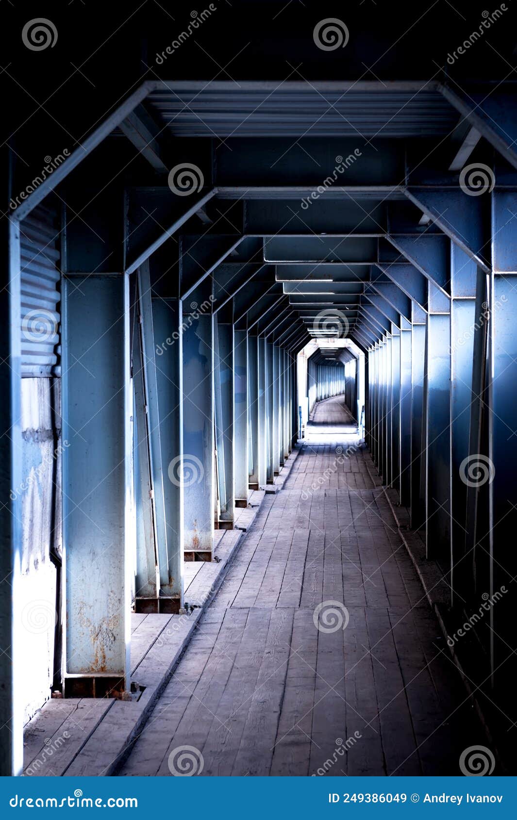 Tunnel Of Temporary Scaffolding For Pedestrians. Metal Structure. Stock ...