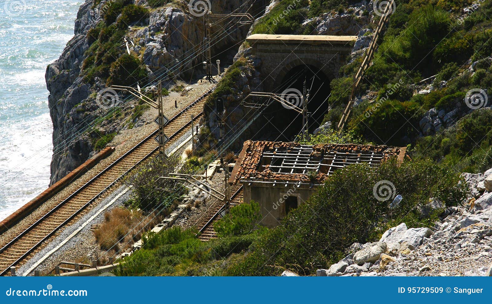 Tunnel and Train Tracks on the Coast of El Garraf Stock Image - Image ...