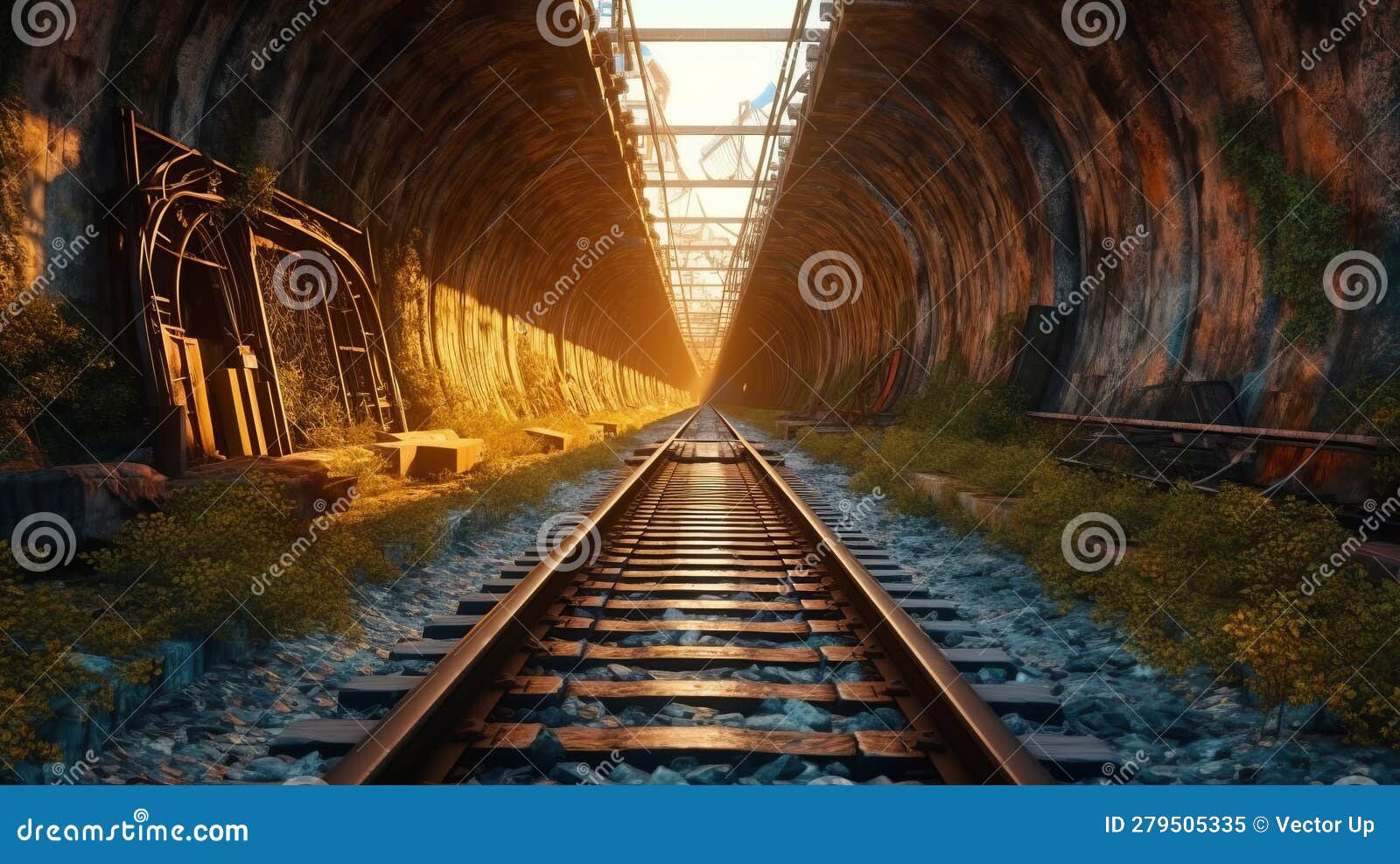 Tunnel and Train Tracks. Generative AI Stock Illustration ...
