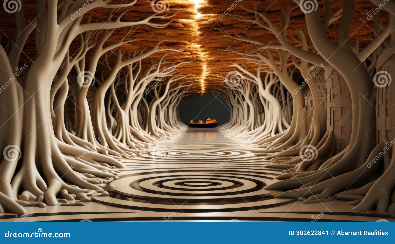 A Tunnel with Trees and a Spiral Staircase in it Stock Illustration ...