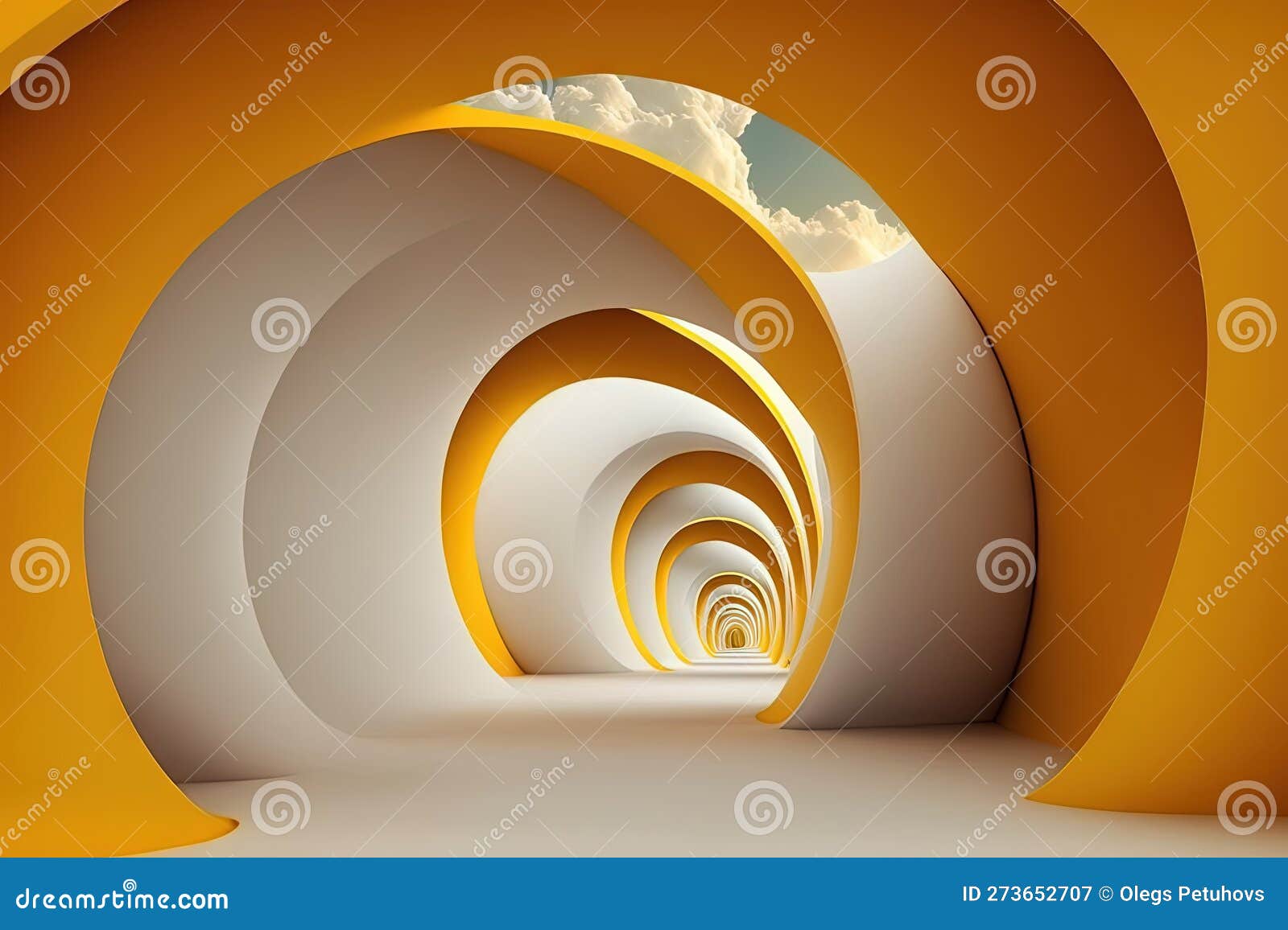 A Tunnel of White and Yellow with Clouds in the Background Stock ...