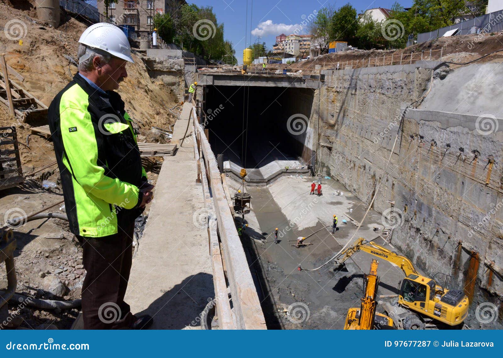 Tunneller Worker Installing Fixture in Underground Subway Metro ...