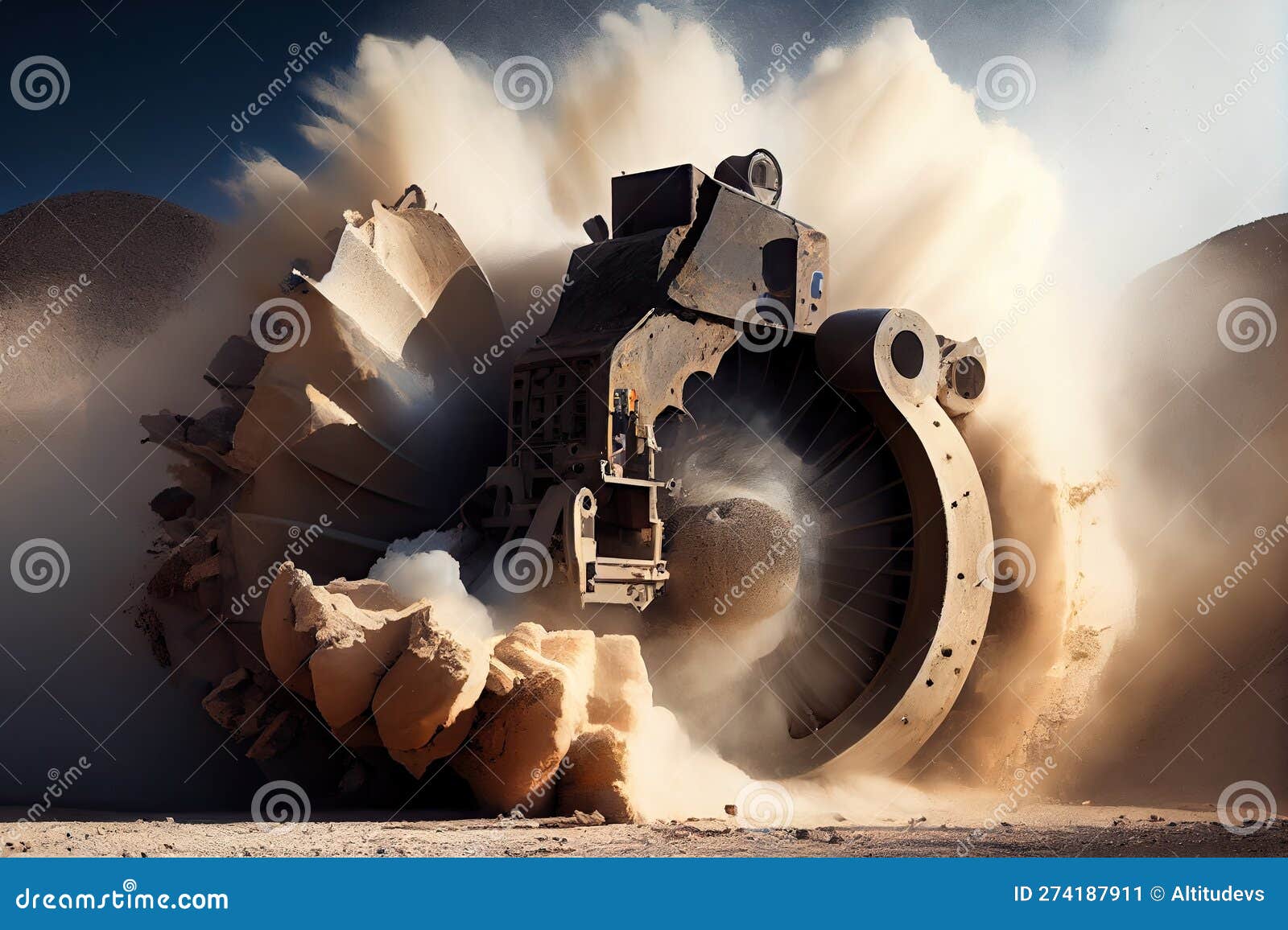 Tunnelling Machine, Surrounded by Cloud of Dust and Debris, Breaking ...