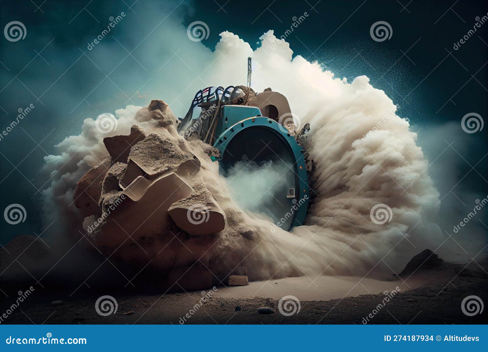 Tunnelling Machine, Surrounded by Cloud of Dust and Debris, Breaking ...
