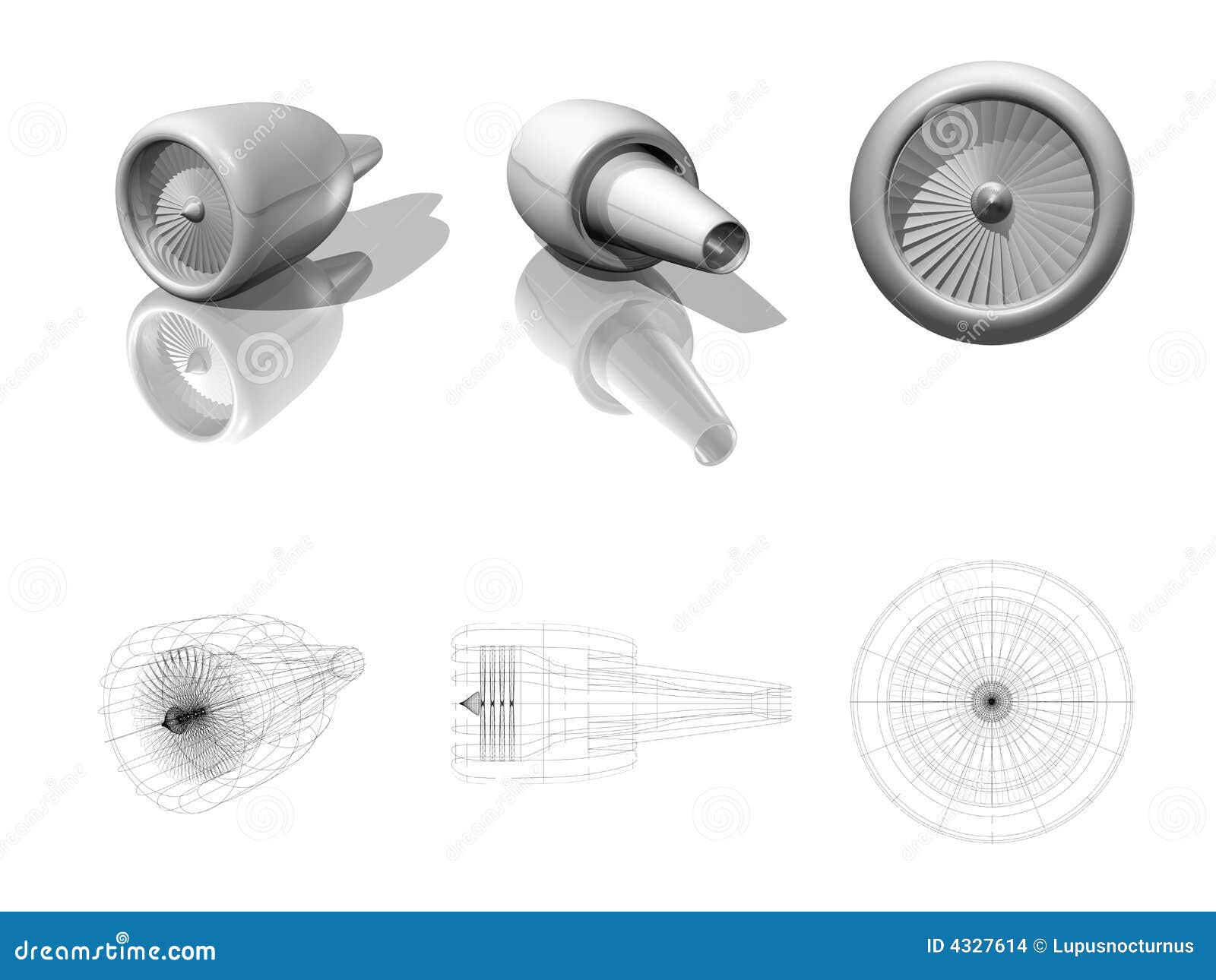Wireframe Turbofan Jet Engine Isolated On Blue Background Stock Photo ...