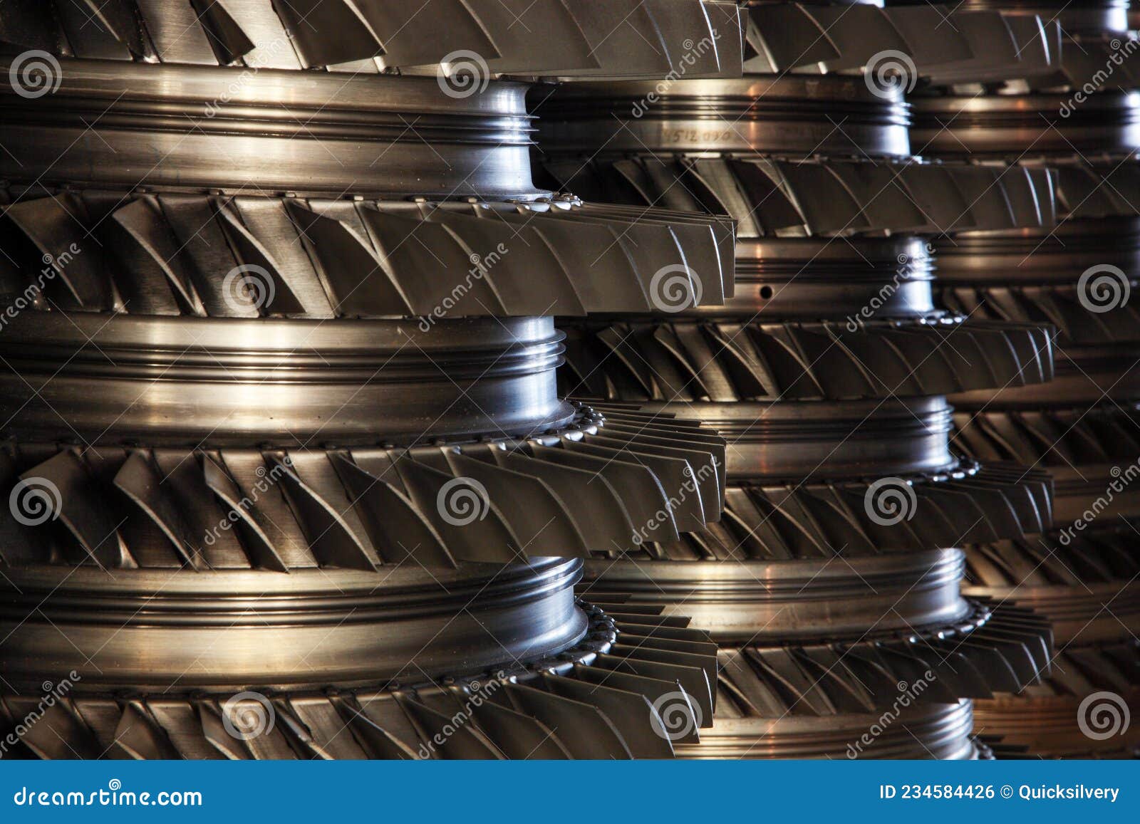 Turbine Blades of an Aircraft Engine. Close Up Stock Photo - Image of ...