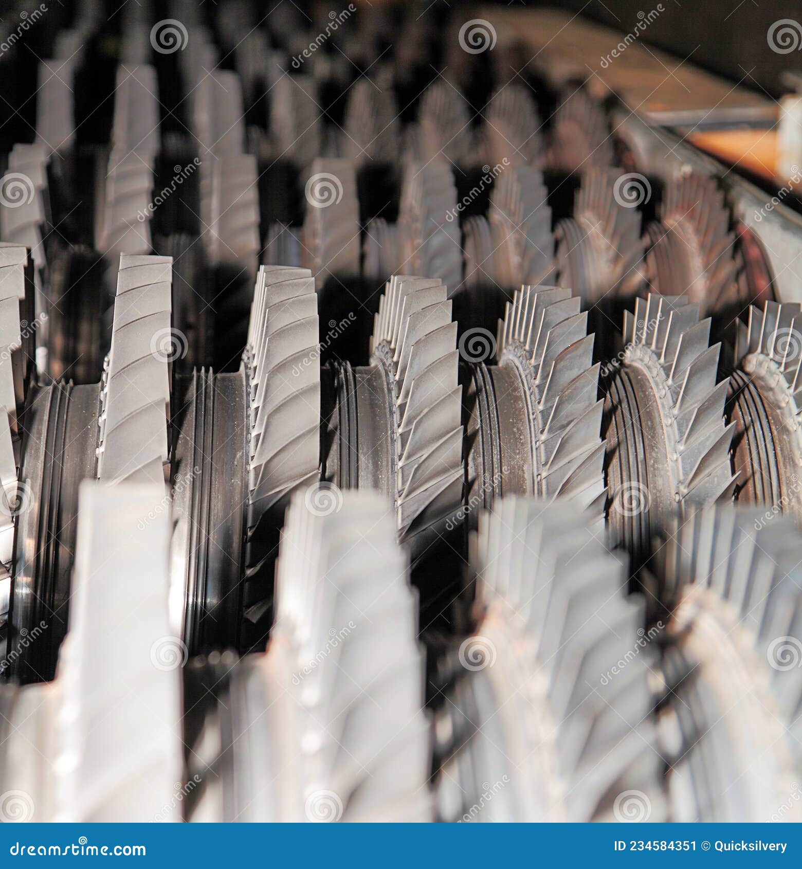 Turbine Blades of an Aircraft Engine. Close Up. Selective Focus Stock ...