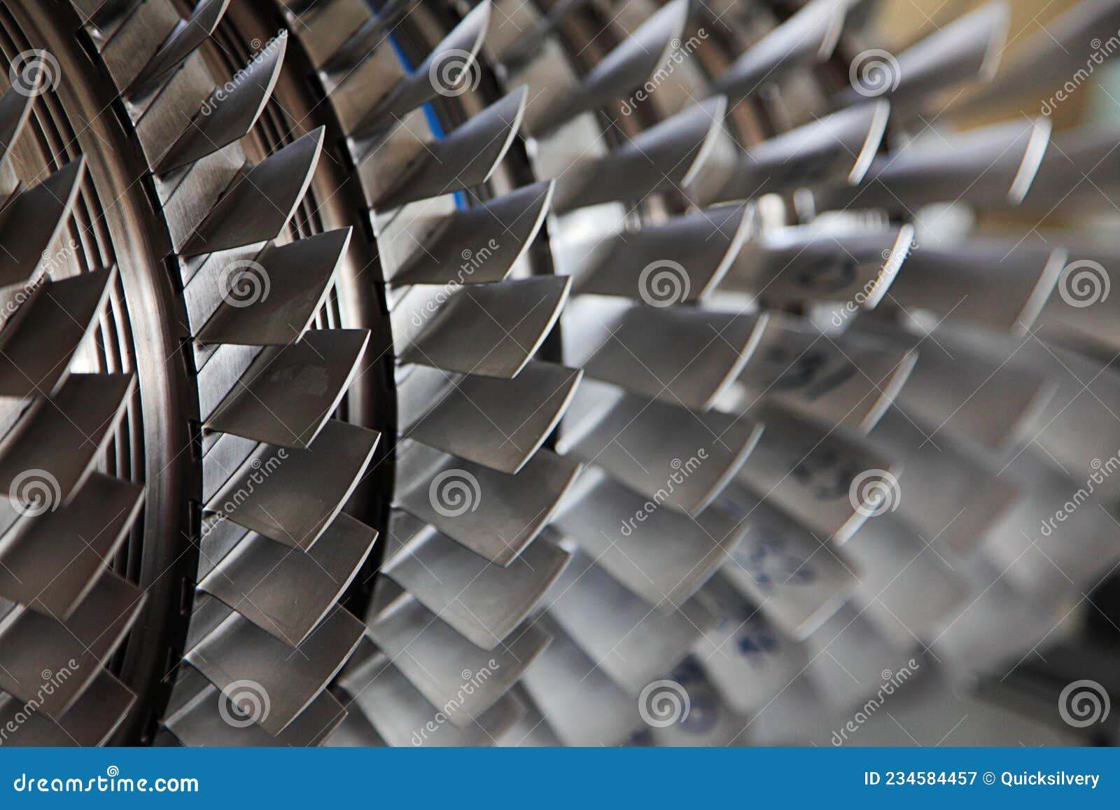 Turbine Blades of an Aircraft Engine. Close Up. Selective Focus Stock ...