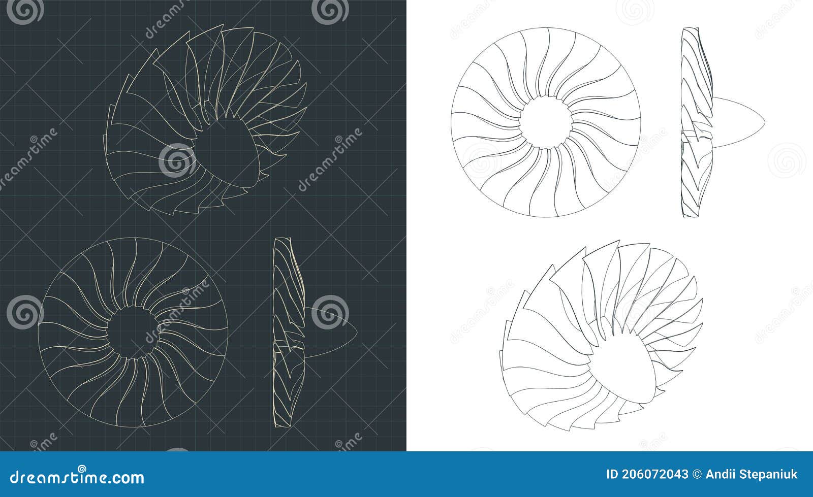 Turbine blades drawings stock vector. Illustration of aircraft - 206072043