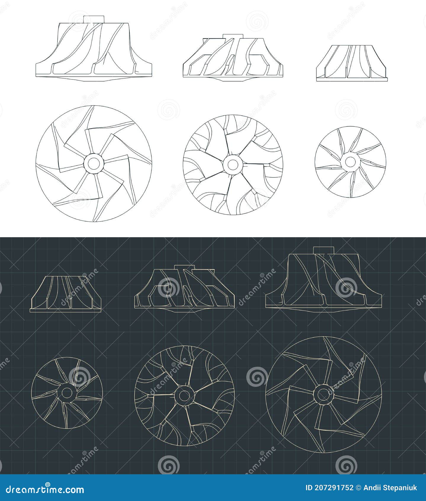 Turbine Impellers Drawings Set Vector Illustration | CartoonDealer.com ...