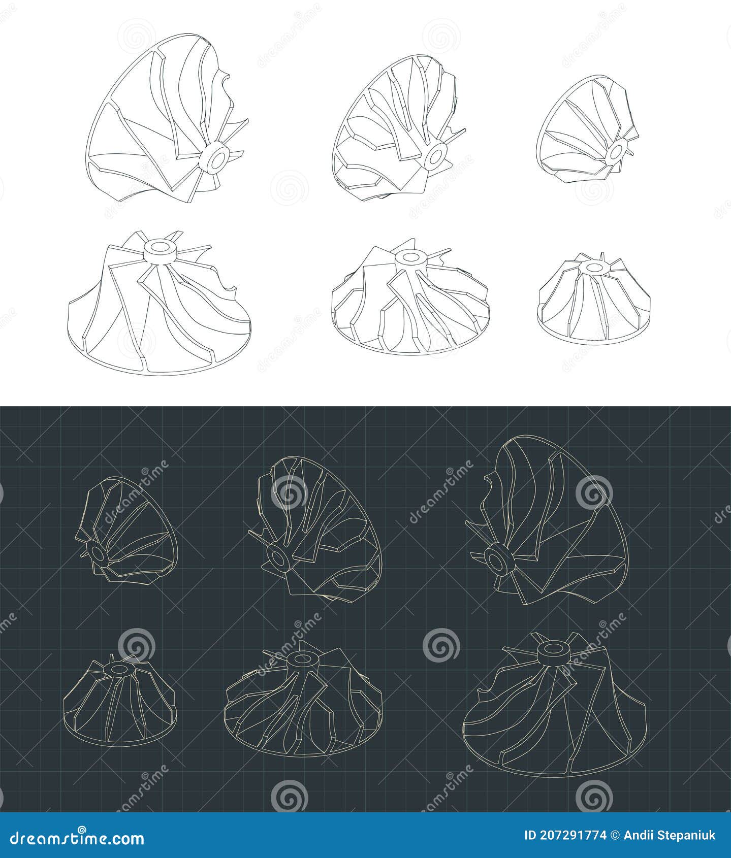 Turbine Impellers Drawings Set Stock Vector - Illustration of pressure ...