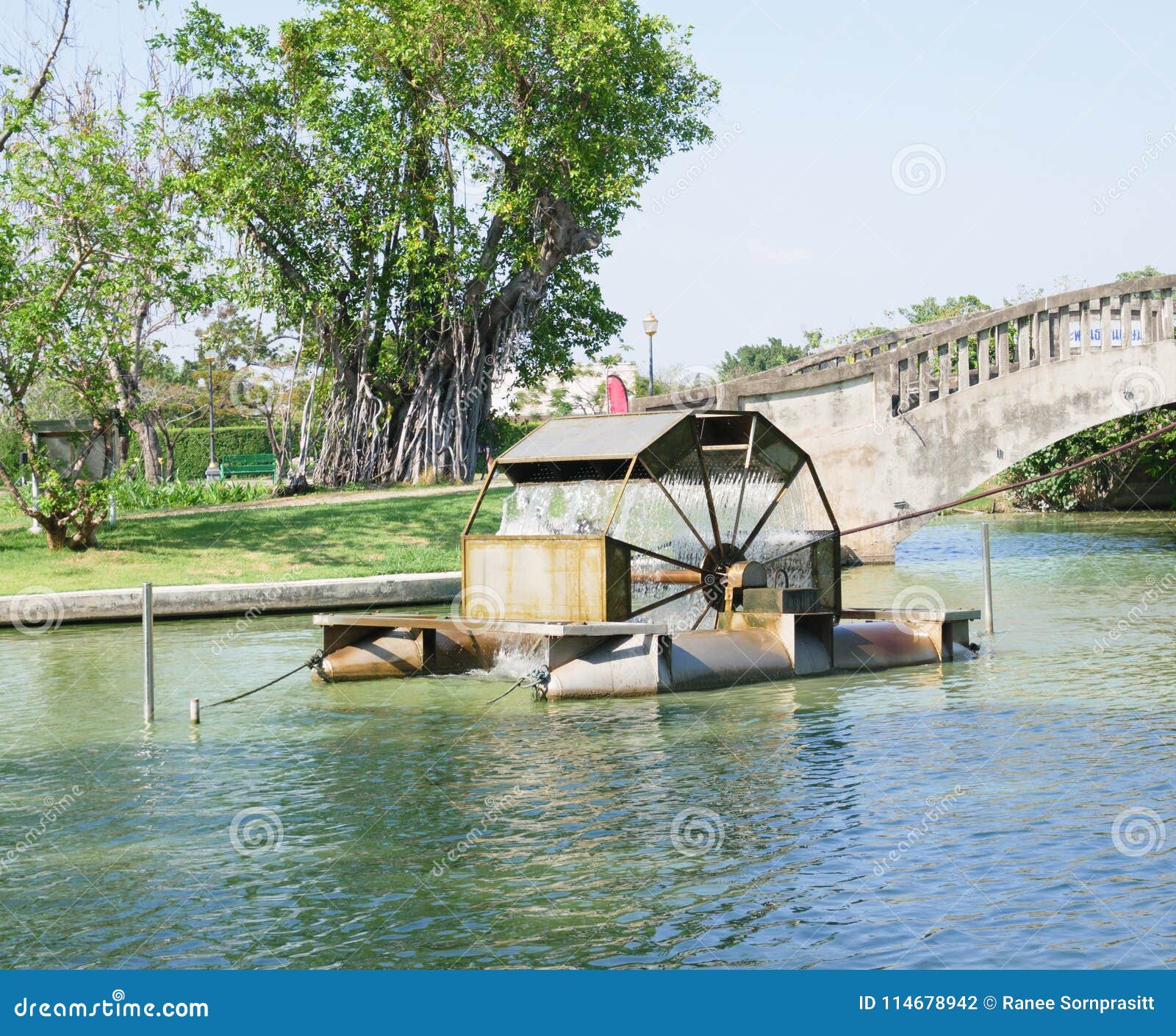 Turbine Rotating Water Bridge and Tree Stock Photo - Image of pattana ...
