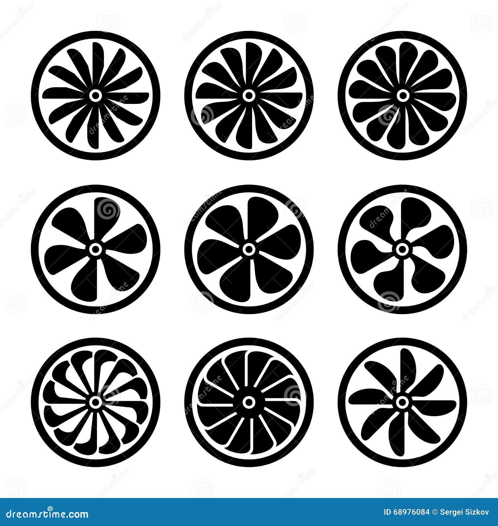 Turbines Icons Set. Turbojet Engine Power Stock Vector - Illustration ...