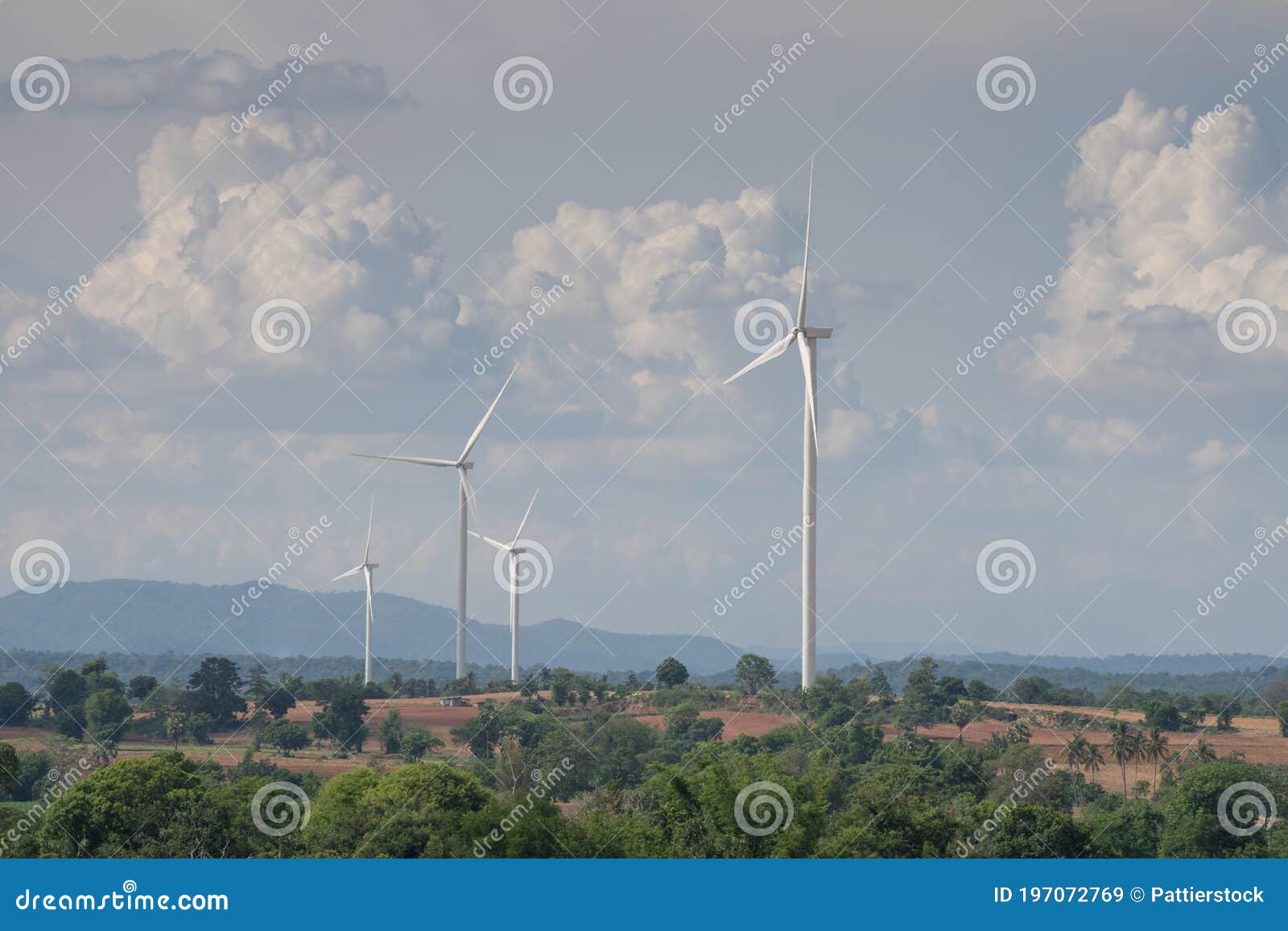 A Turbines of Solar Panels with Wind Rotating on Mountains Stock Image ...