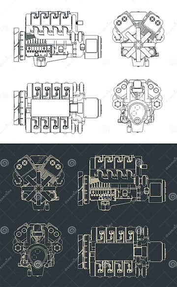 Turbo Diesel Engine Blueprints Stock Illustration - Illustration of ...