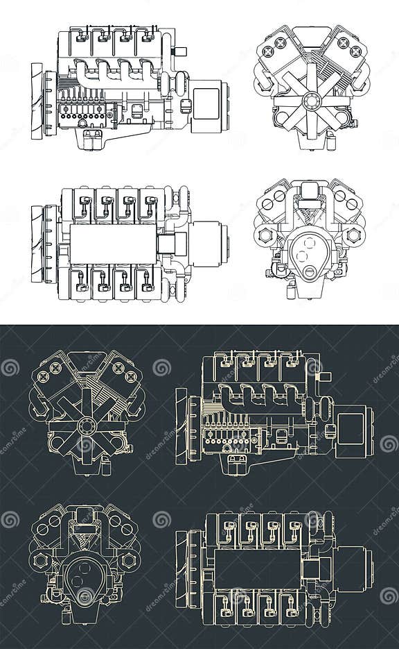 Turbo Diesel Engine Blueprints Stock Illustration - Illustration of ...