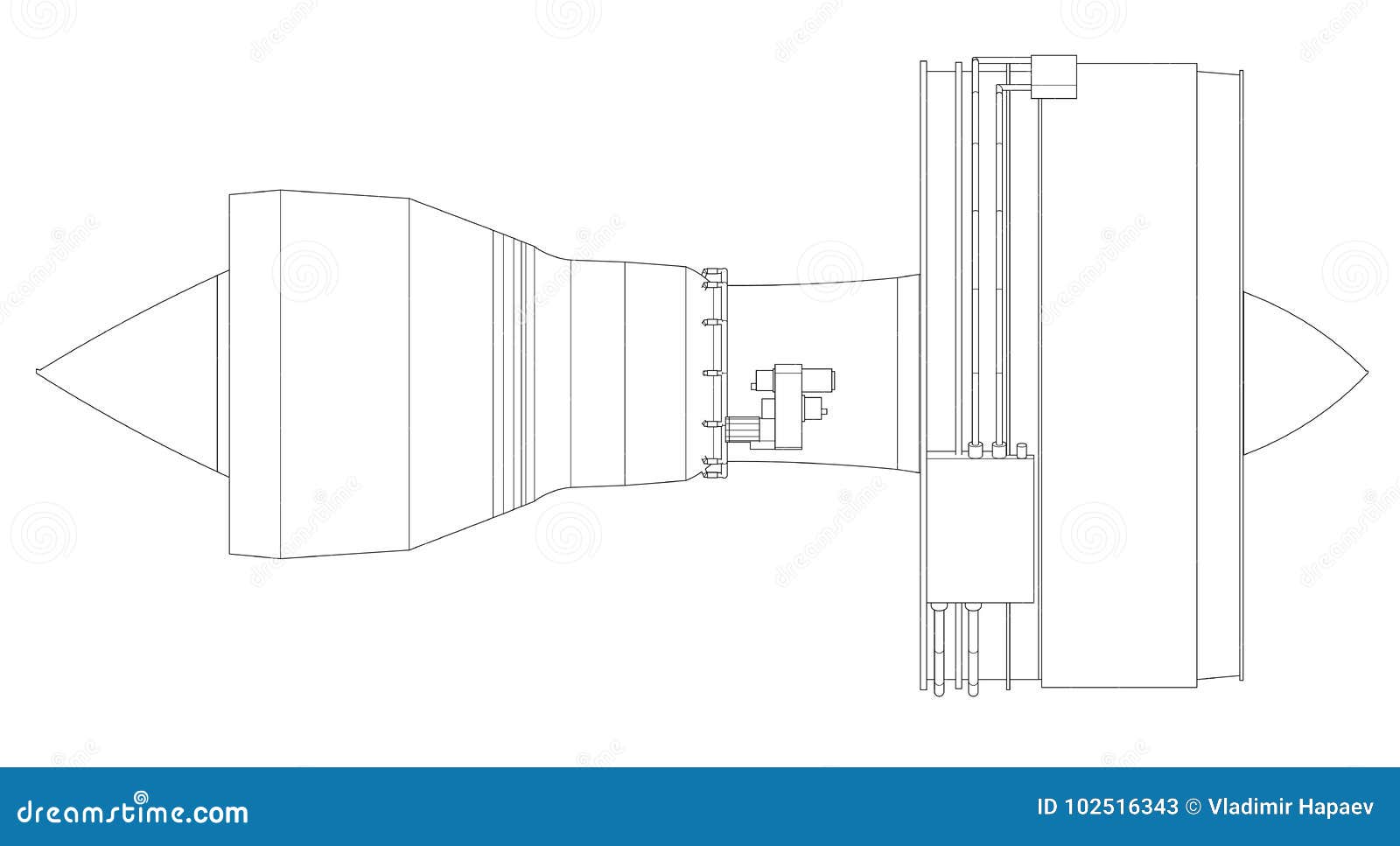 Turbo Jet Engine Aircraft. Vector Line Illustration. Stock Illustration ...