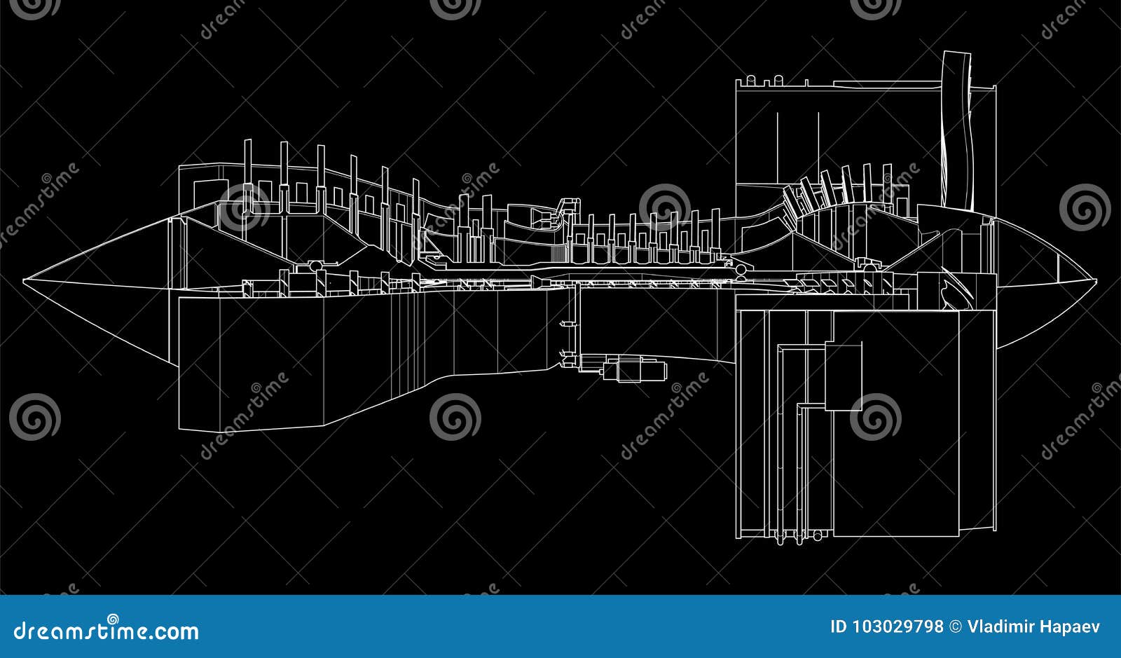 Turbo Jet Engine Aircraft. Vector Line Illustration. Stock Vector ...
