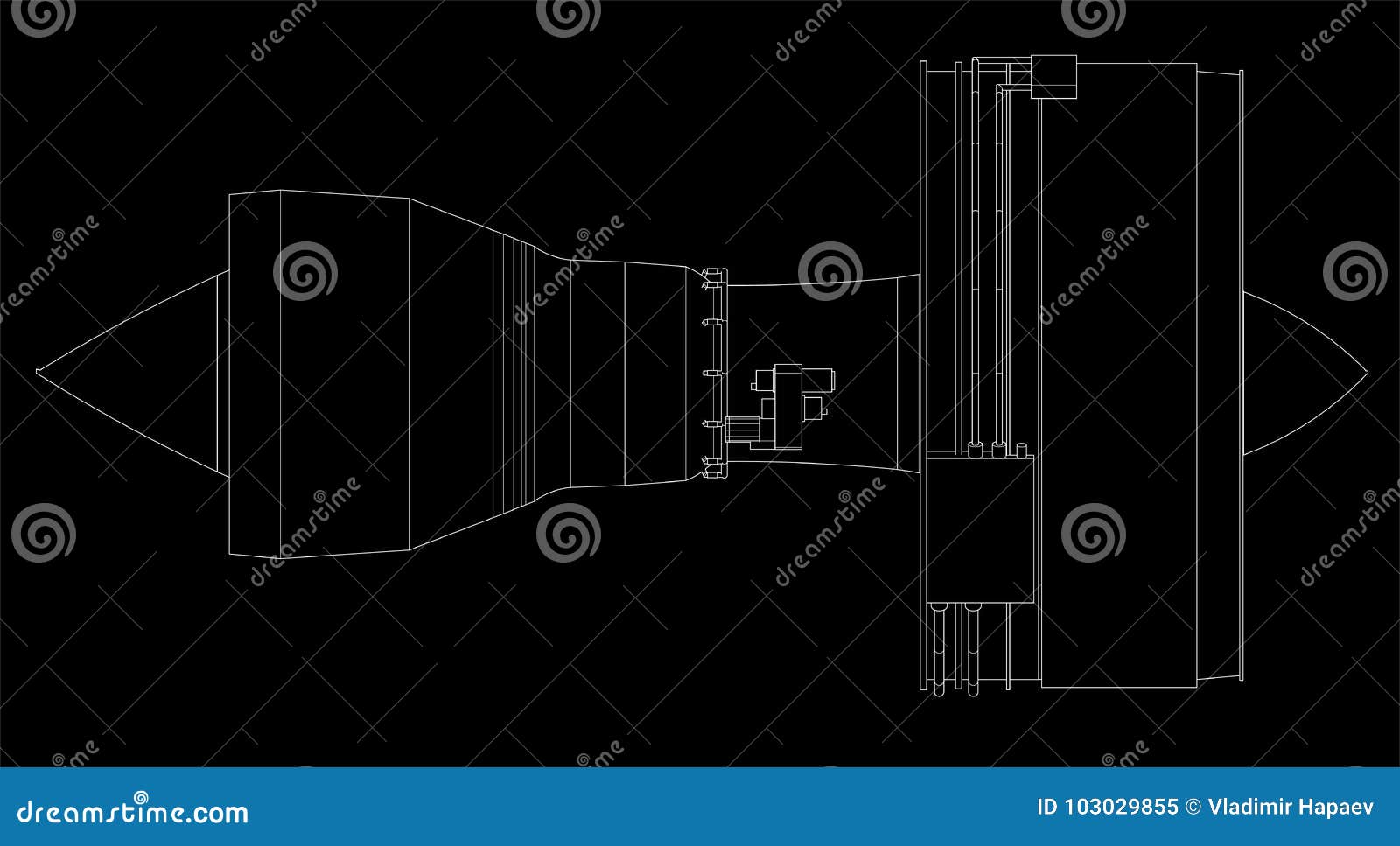 Turbo Jet Engine Aircraft. Vector Line Illustration. Stock Vector ...