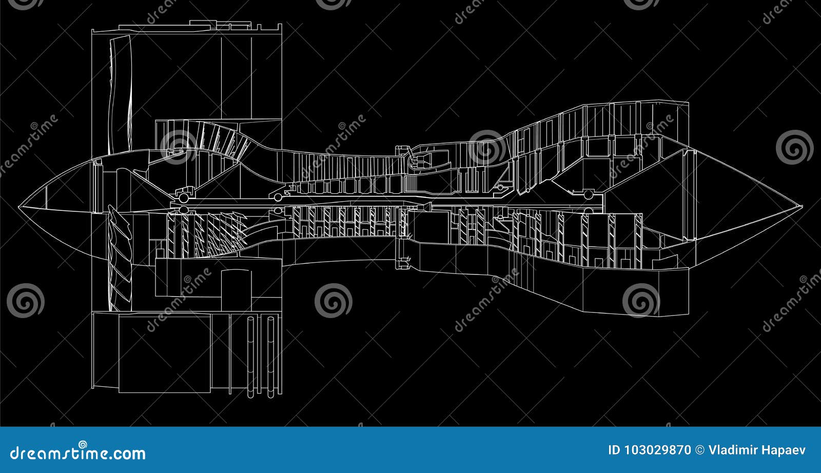 Turbo Jet Engine Aircraft. Vector Line Illustration. | CartoonDealer ...