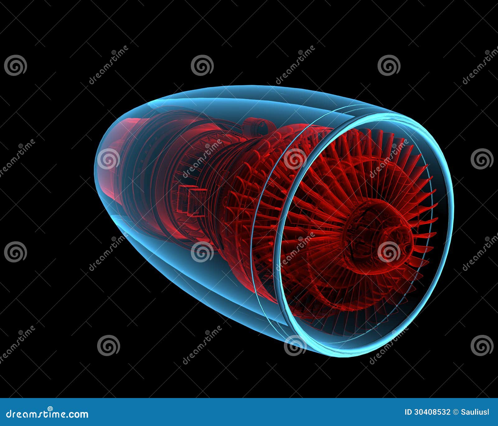 Turbo Jet Engine (3D Xray Red and Blue Transparent) Stock Illustration ...