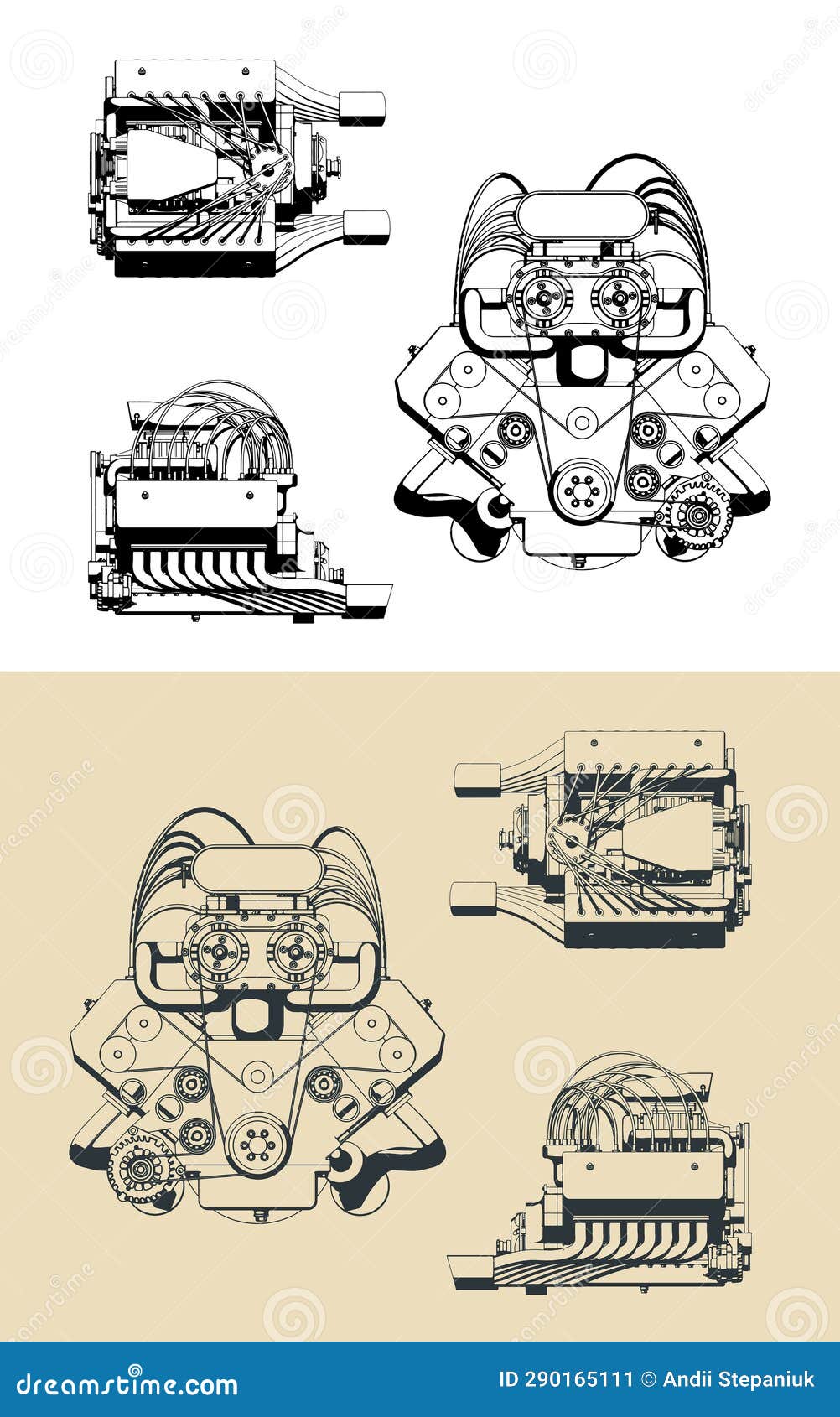 Turbocharged Engine Blueprints Stock Vector - Illustration of ...