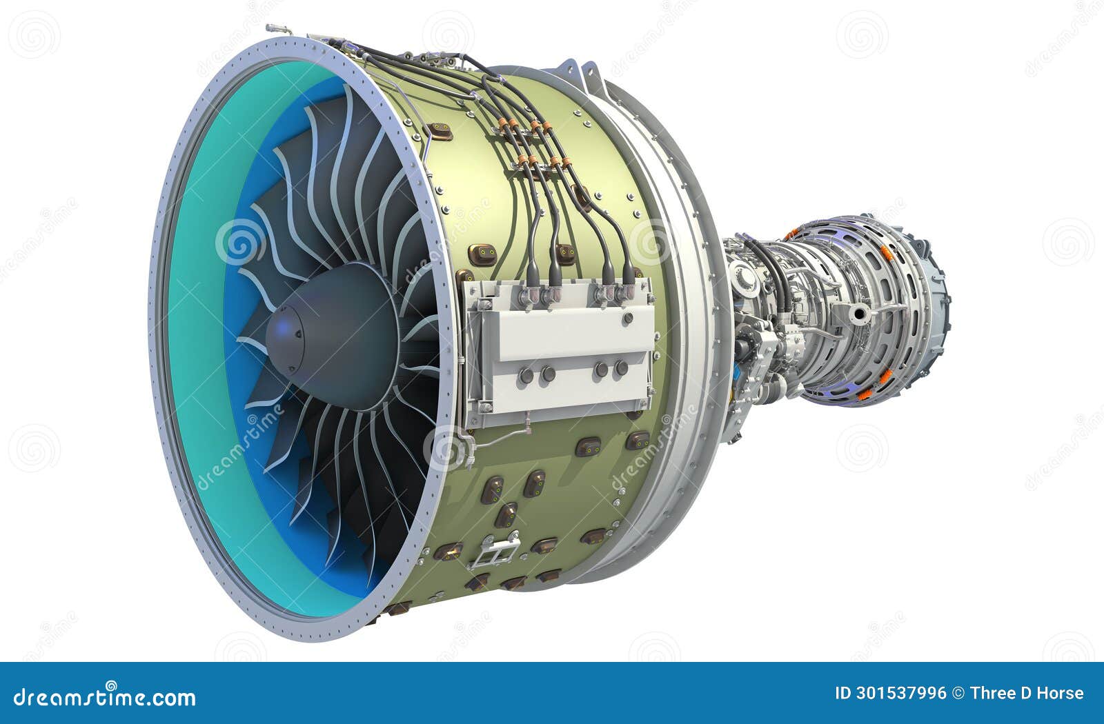 Turbofan Aircraft Engine 3D Rendering on White Background Stock ...