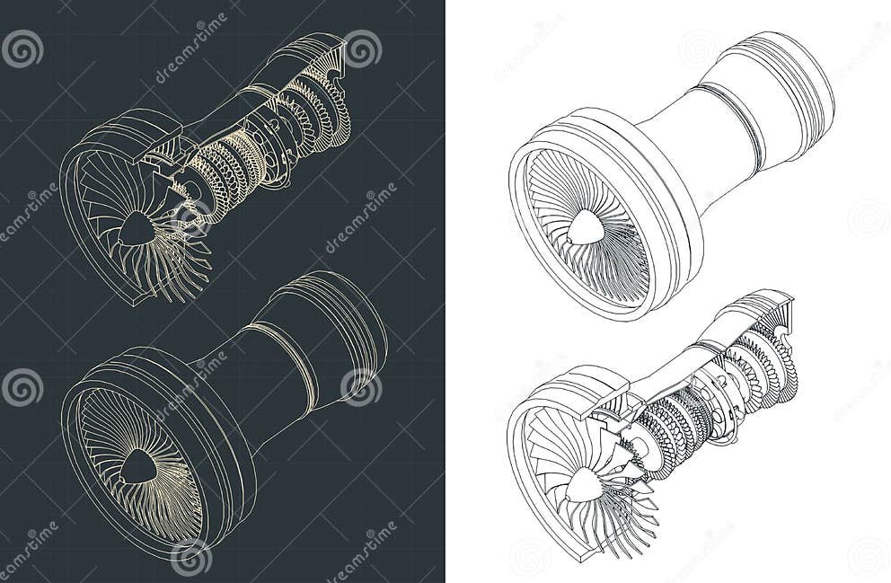 Turbofan Engine Isometric Blueprints Stock Vector - Illustration of ...
