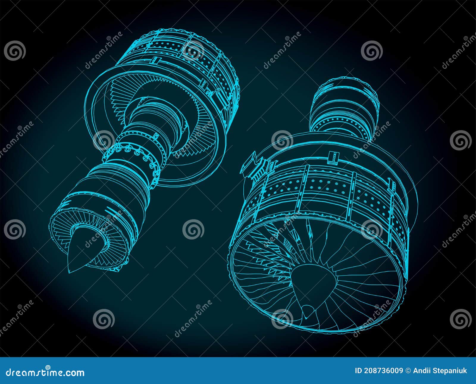 Turbofan Engines Drawings stock vector. Illustration of wire - 208736009