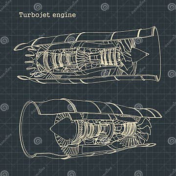 Turbojet engine blueprints stock vector. Illustration of aircraft ...