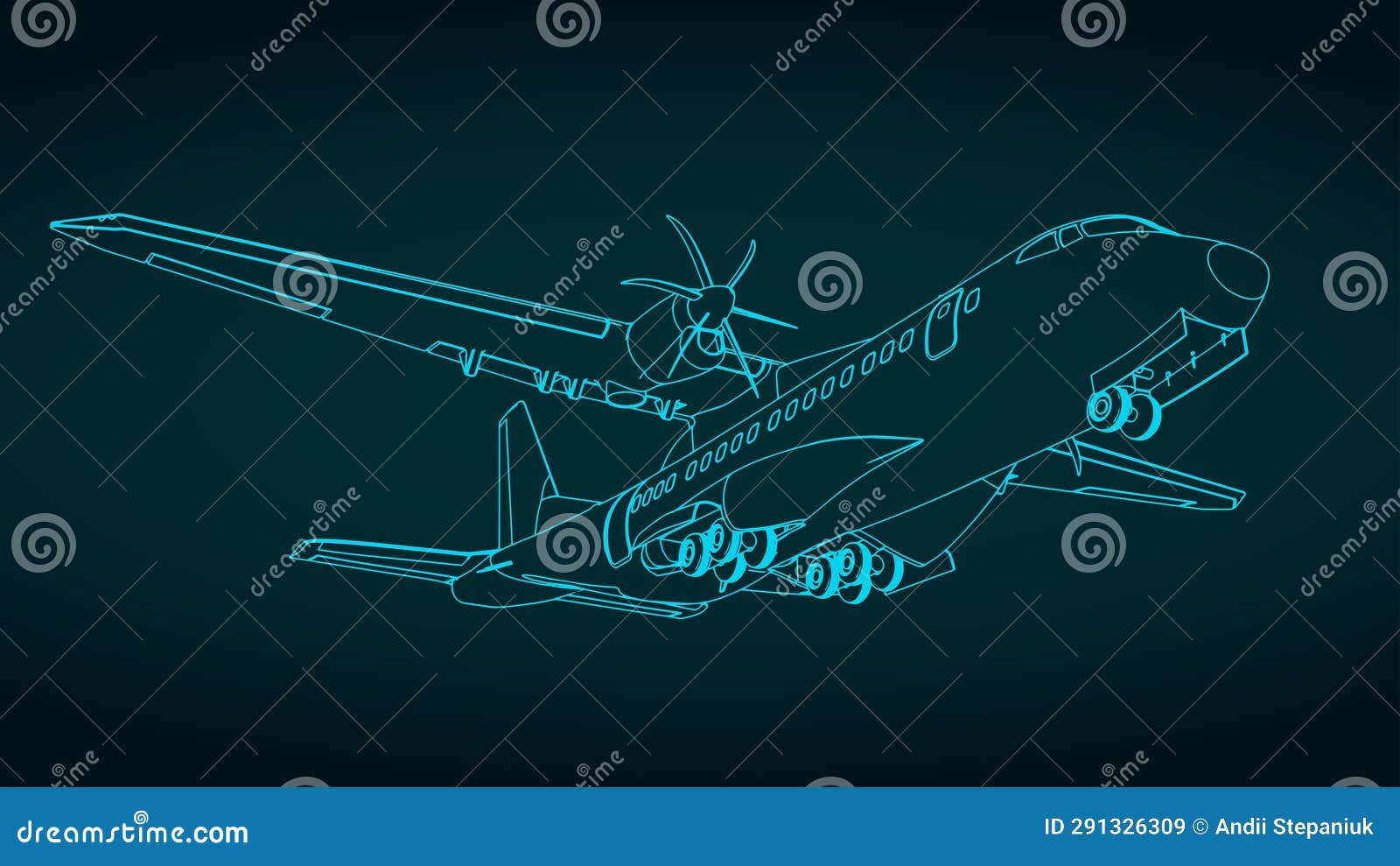 Turboprop Transport Aircraft Illustrations Closeup Cartoon Vector ...
