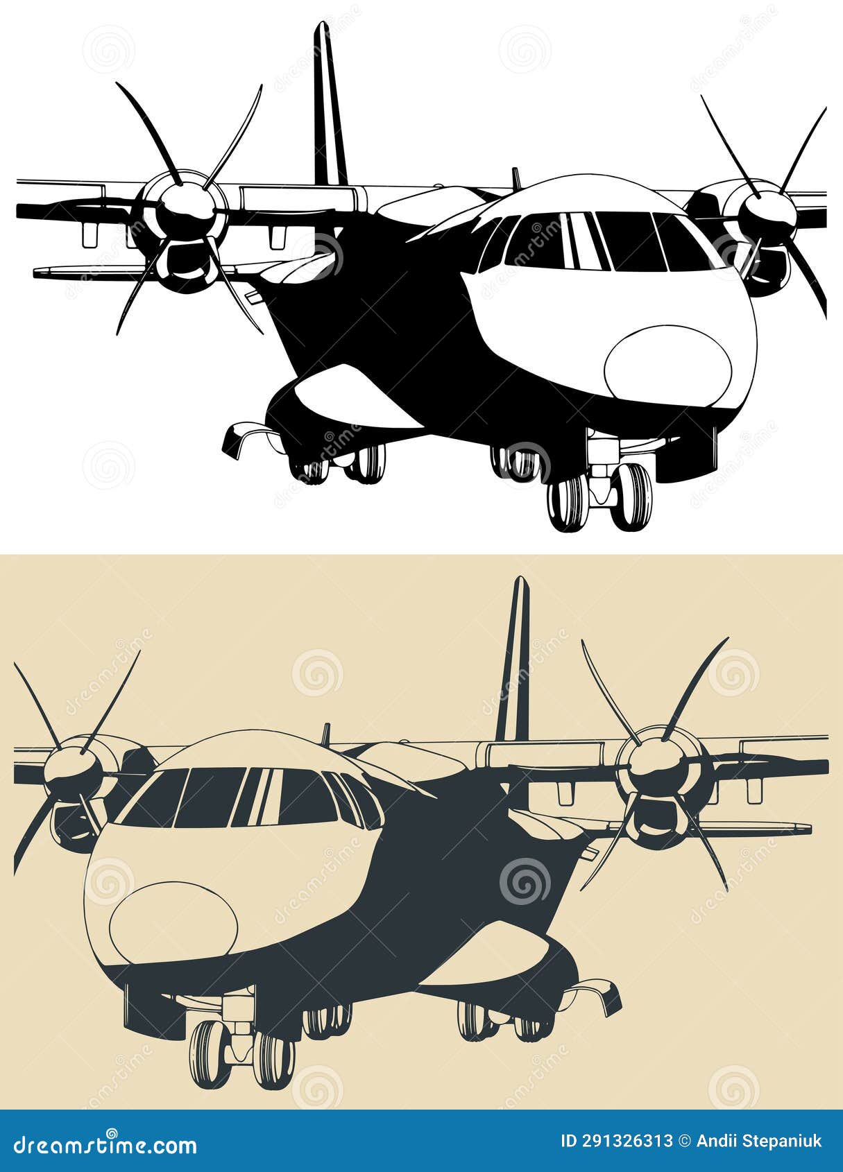 Turboprop Transport Aircraft Illustrations Close-up Cartoon Vector ...