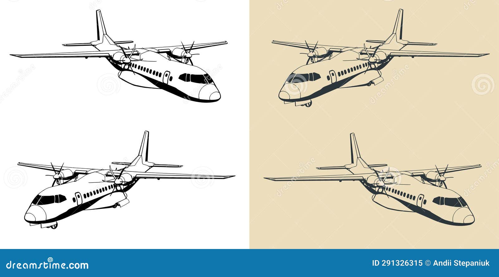 Turboprop Transport Aircraft Illustrations Close-up Cartoon Vector ...