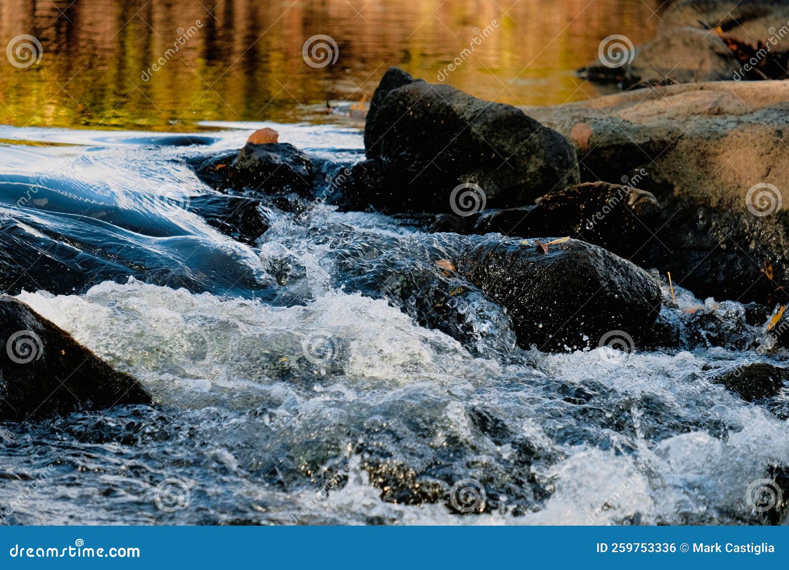 Turbulent Water, Calm River and Red and Green Reflections Stock Photo ...