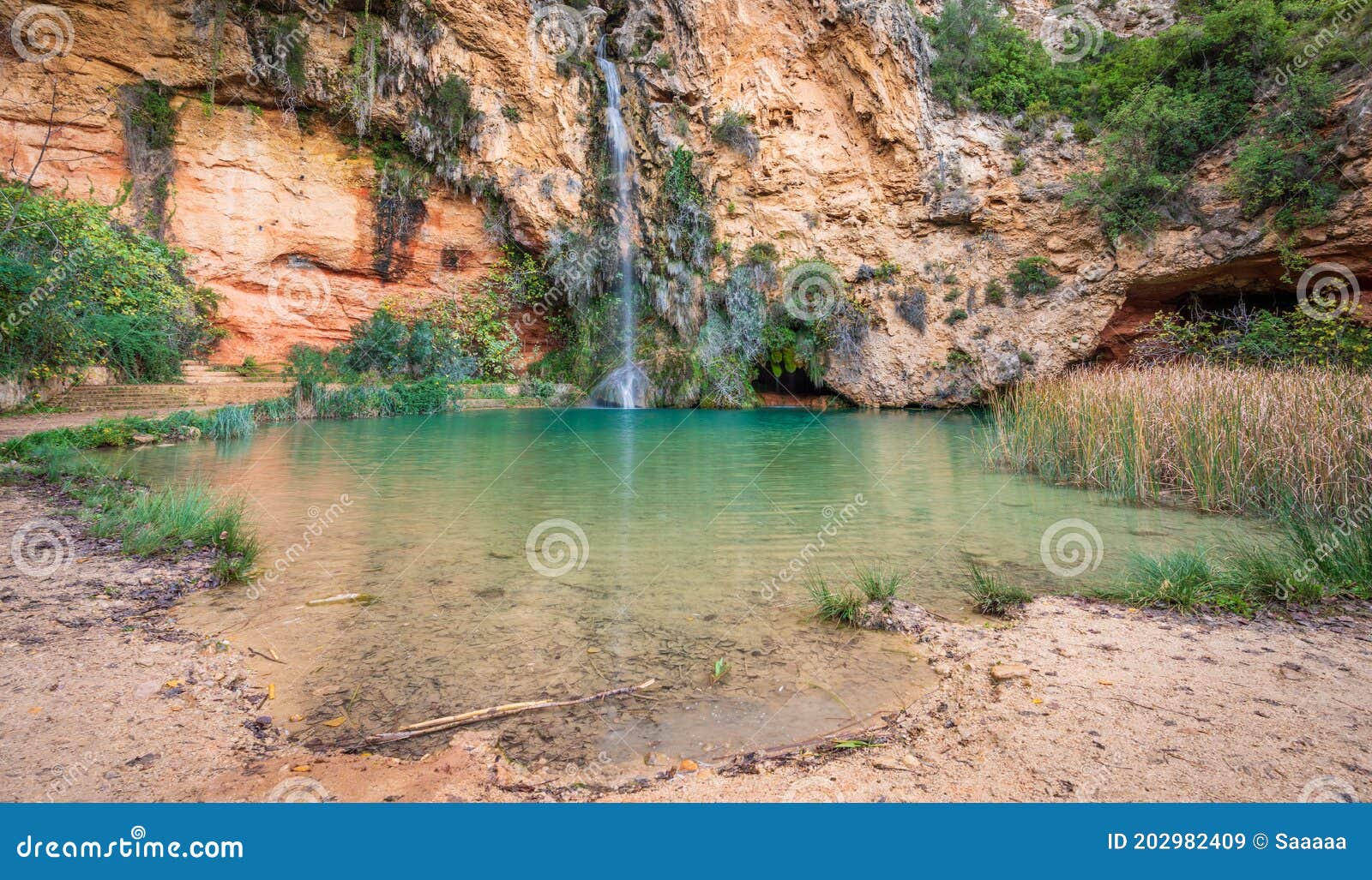 Turche Cave Pond and Waterfall in Valencia Stock Image - Image of ...