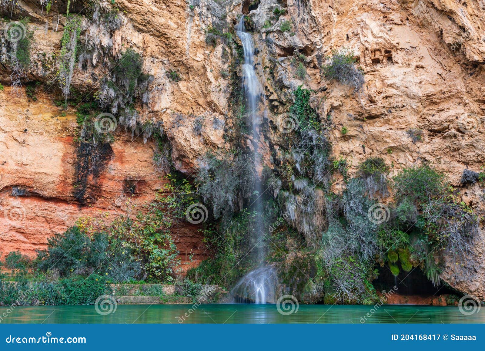 Turche Cave and Waterfall in Valencia Long Exposure Stock Image - Image ...