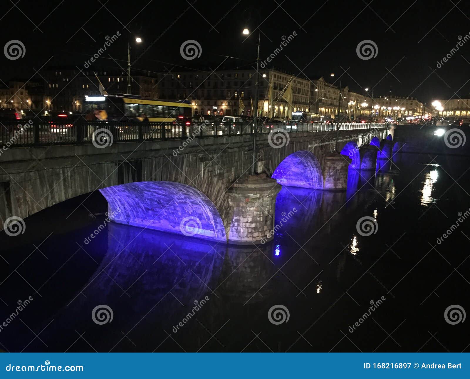 Turin Bridge at Night Piemonte Stock Image - Image of piemonte, grand ...