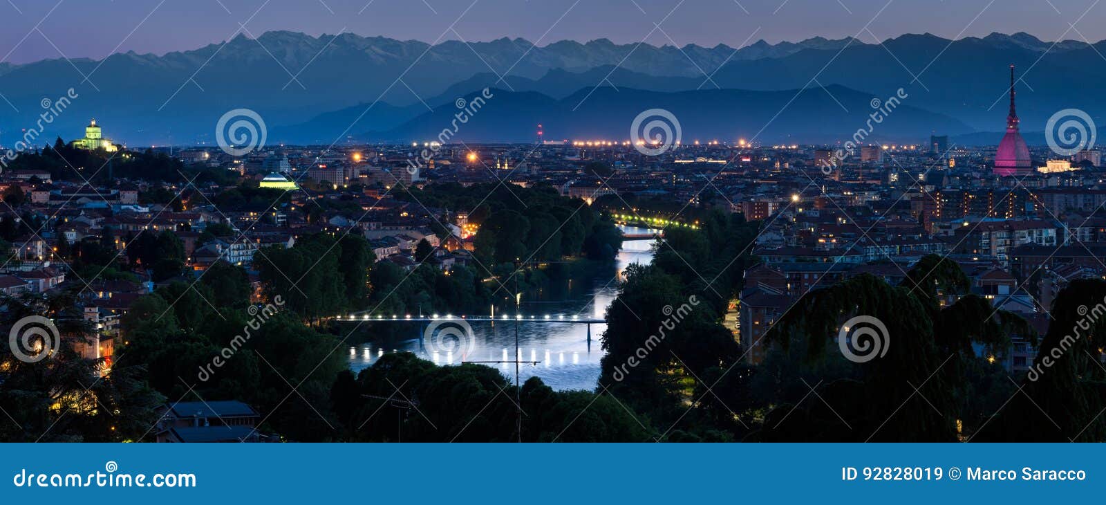 Turin Cityscape Panorama with River Po Stock Image - Image of cityscape ...