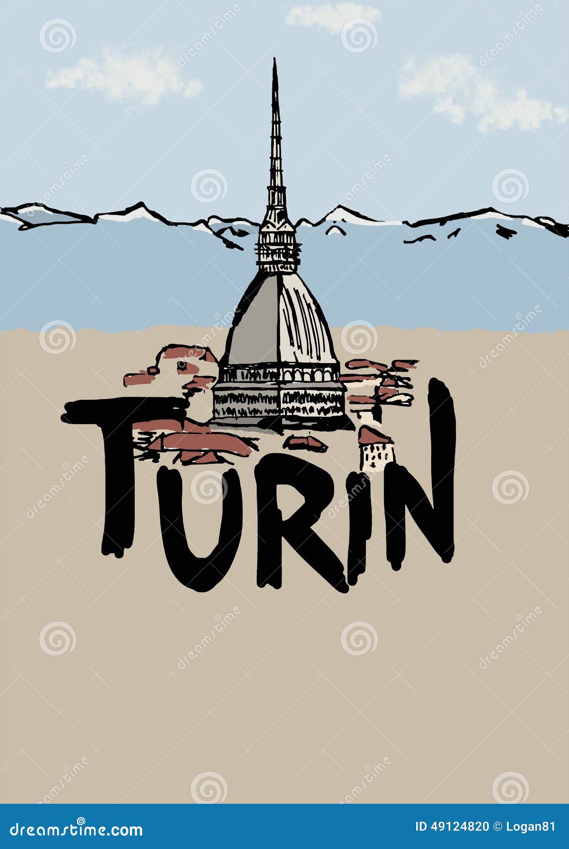 Turin stock illustration. Illustration of tourism, panorama - 49124820