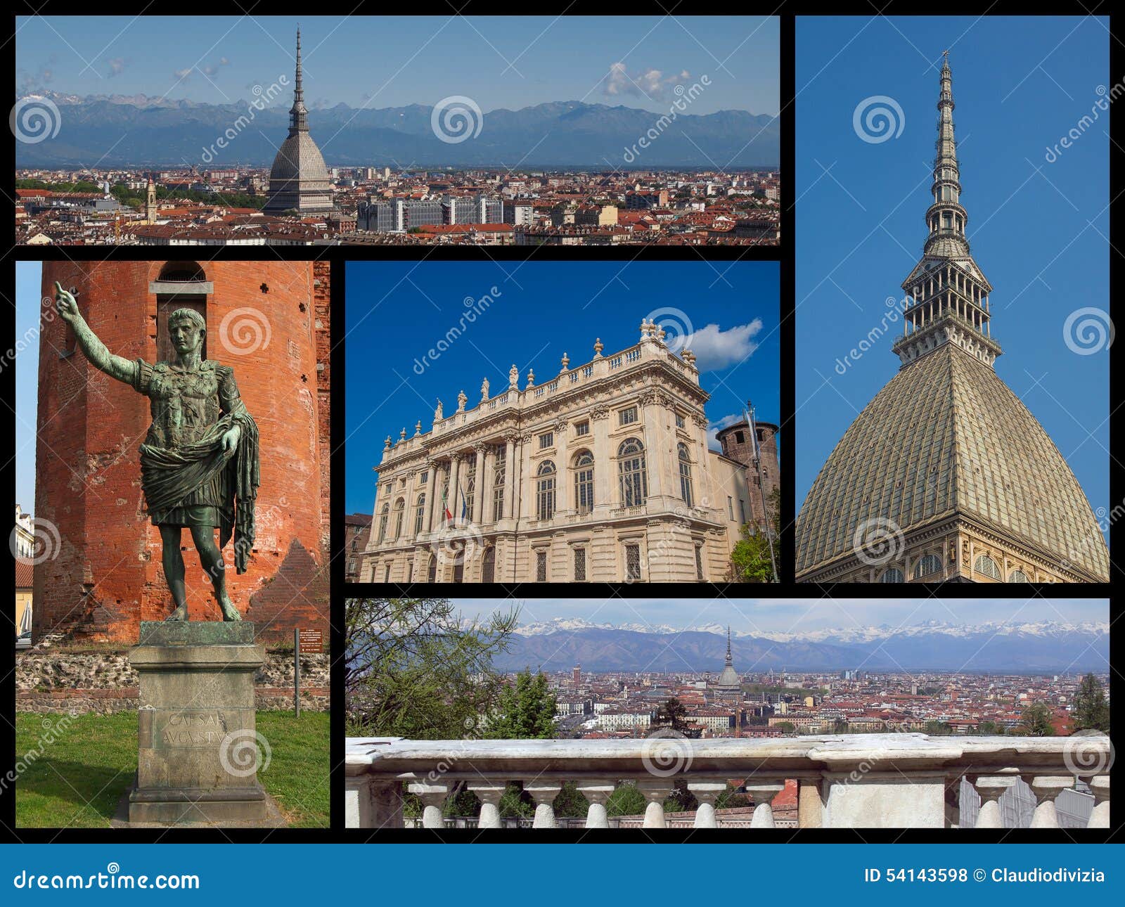 Turin landmarks collage stock photo. Image of city, piazza - 54143598