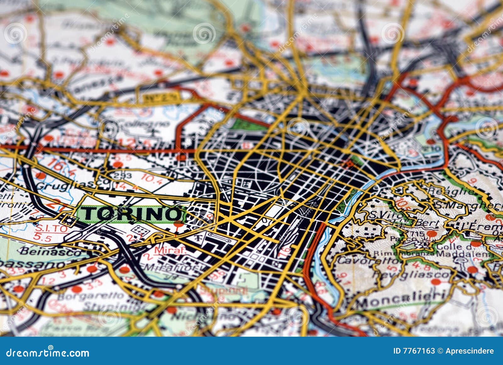 Turin on the map - Italy stock image. Image of driving - 7767163